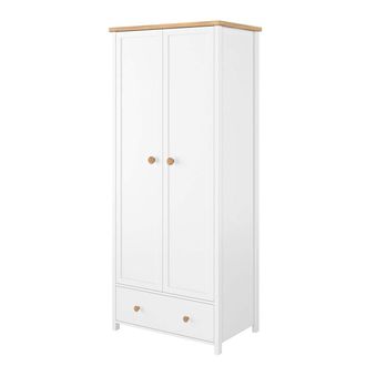 Mirjan24 Drehtürenschrank Story SO12 mit 2 Kleiderstange, Schublade, 4 Einlegeböden, Elegantes Garderobenschränk im skandinavischen Stil, Kleiderschrank (Weiß 