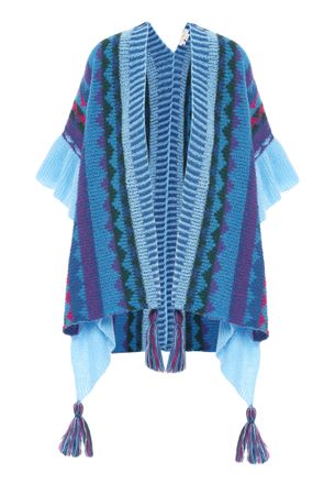 Usha Poncho Frauen Blau Mehrfarbig