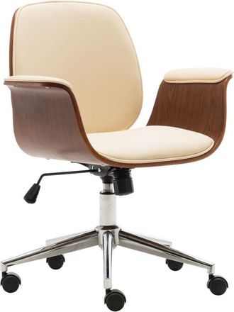 vidaXL B&uuml;rostuhl Creme Bugholz und Kunstleder vidaXL