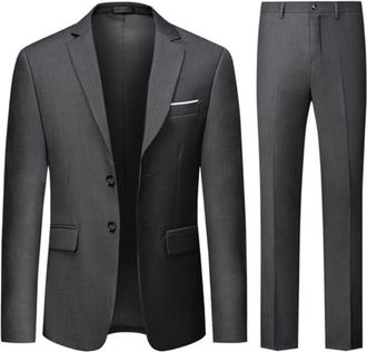 AlltheMen Costume Homme Mariage 2 Pièces Slim Fit Smoking Costume Couleur Pure Casual Deux Boutons Formel Veste et Pantalon Homme Gris XXL