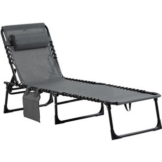 OUTSUNNY Bain de soleil transat pliable avec poign&eacute;e - dossier inclinable multi-positions, pochette, t&eacute;ti&egrave;re - acier &eacute;poxy noir lacets &eacute;lastiques textil&egrave;ne