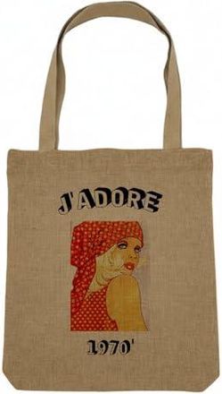 Fabulous Sac Shopping Tote Bag Aspect Lin - JAdore 1970 Vintage Ann&eacute;es 70 Retro Hippie - Sac de Courses Toile Epaisse 360g Beige Naturel Cabas Port&eacute; Epaule Sol