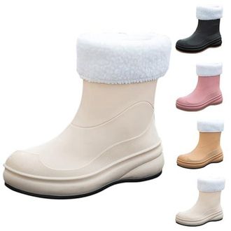 Generic Bottes de pluie pour femme, chaussures de jardin imperm&eacute;ables avec doublure en peluche, bottes de pluie antid&eacute;rapantes pour lext&eacute;rieur, chaudes et con