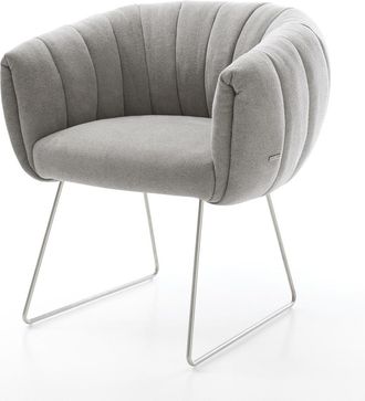 DELIFE Esszimmerstuhl Jada-Flex Strukturstoff Soft Grau Kufengestell Edelstahl Taschenfederkern, Esszimmerst&uuml;hle