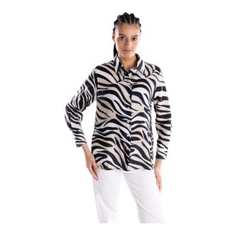 Marella Femme, Blouses et Chemises, Multicolore, Taille: 36 FR Zebra Print Linen Shirt