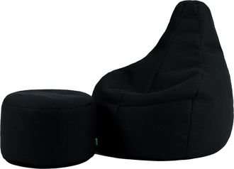 Icon Brand Performance Mesh Gaming Sitzsack mit Hocker, Schwarz, Webstoff, Sitzsack Erwachsene mit Füllung, Bean Bag, Gaming Stuhl, Lounge Sessel, Lounge Stuhl, 