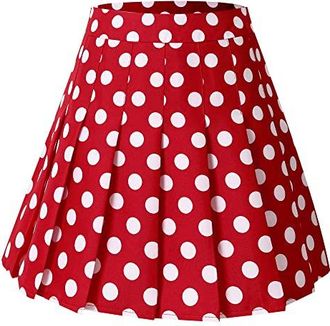 Hoerev Jupe Patineuse Courte plissée à Taille Haute pour Femme et Fille, RedWhiteDot, 44