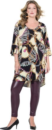 Miamoda Damen gro&szlig;e Gr&ouml;&szlig;en &Uuml;bergr&ouml;&szlig;en Plus Size Tunika, A-Linie, Leodruck, V-Ausschnitt mit Ziersteinchen schwarz 46 833999100-46