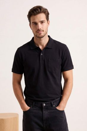 Trendyol MAN Herren Schwarz Einfarbig Kurz Regular Fit Poloshirts