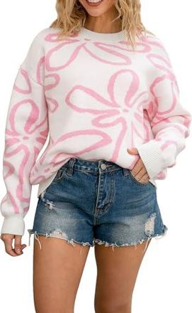 Generic Pull pour femme en tricot c&ocirc;tel&eacute; doux et confortable col rond manches longues coupe ample d&eacute;contract&eacute; pour le quotidien, le style urbain, les rendez-v