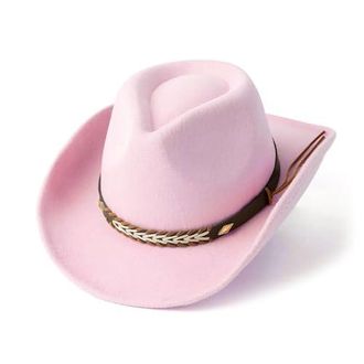 Generic Chapeau de cowboy occidental avec style ethnique en laine &agrave; bord moyen pour ext&eacute;rieur et d&eacute;contract&eacute;, rose, Taille unique