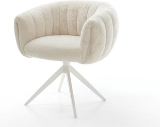 DELIFE Drehstuhl Jada-Flex Pl&uuml;sch Creme-Wei&szlig; Kreuzgestell breit Wei&szlig; 360&deg; drehbar Wippfunktion Taschenfederkern, Esszimmerst&uuml;hle