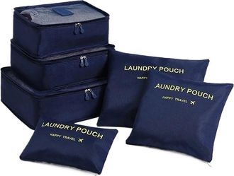 Generic 6-teiliges Packw&uuml;rfel-Gep&auml;ck-Organizer, Reise-Aufbewahrungsbeutel for Kleidung, Schuhe, Toilettenartikel, tragbares Koffer-Organisationsset(Navy Blue-
