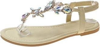 Generico Sandales dété confortables bohème élégantes pour femme avec pierres respirantes et décontractées Chaussures plates antidérapantes bout ouvert Fleur Ma