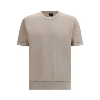 Brioni Homme, Tops, Beige, Taille: 3XL Cotton Crew Neck T-Shirt