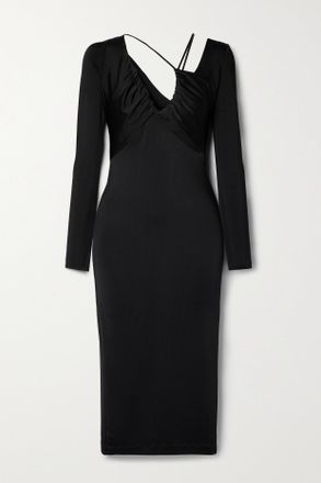 Et Ochs Bella Gerafftes Midikleid Aus Gl&auml;nzendem Jersey - Schwarz