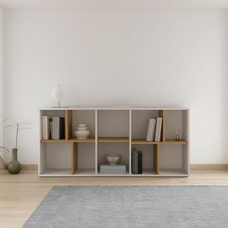 Dmora B&uuml;cherregal Orne, B&uuml;roregal, Mobiler Buchhalter, B&uuml;cherbrett, 78x36 h183 cm, Eiche und Wei&szlig;