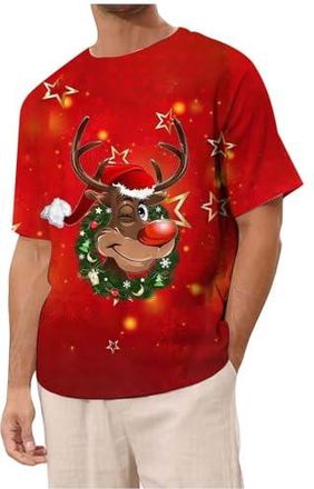 Generic T-shirt de No&euml;l pour homme avec motif renne et arbres amusants - T-shirt vintage &agrave; manches courtes - Streetwear, Rouge, XL