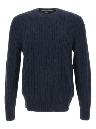 BOSS Pullover mit Zopfmuster - Blau