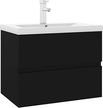 vidaXL Armoire dEvier avec Lavabo Int&eacute;gr&eacute; Placard de Salle de Bain Meuble de Rangement Armoire de Rangement Toilette Int&eacute;rieur Noir Agglom&eacute;r&eacute;