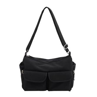 Generic Sac &agrave; bandouli&egrave;re tendance en nylon avec fermeture &eacute;clair - Grande capacit&eacute; - Sangle r&eacute;glable - Pour l&eacute;cole, le travail, les voyages, Noir, 400.00x250