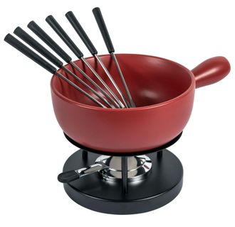 Kuhn Rikon K&auml;sefondue Set Classic rot&middot; &Oslash; 23 cm, 2.6 Liter Inhalt, ideal f&uuml;r 4-6 Personen, Set enth&auml;lt 6 Gabeln, einen Pastenbrenner, und ein Rechaud