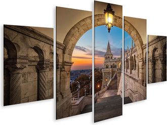 Islandburner Prime Bild auf Leinwand Blick auf die Fischerbastei bei Sonnenuntergang Budapest Architektur Bilder Wandbilder Poster