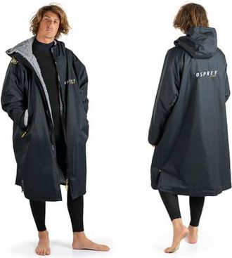 Osprey Su4043 Peignoir à Langer pour Adulte-pour Le Surf et la Natation-Tissu Polaire Sherpa-Imperméable et Coupe-Vent-avec Sac de Transport-Unisexe, Noir