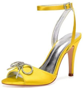 Generic Chaussures De Mariage &Agrave; Talon Haut Sandales &Eacute;l&eacute;gant Bout Ouvert Sexy Mari&eacute;e Dress F&ecirc;te High Heels 10.5Cm,Jaune,36 EU