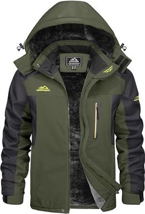 KEFITEVD Veste de Ski Imperméable pour Homme Manteau en Polaire Thermique Vestes de Snowboard dhiver avec Amovible,Vert Armée,2XL