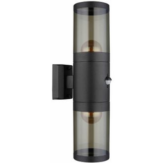 Globo Lighting Au&szlig;enleuchte Wandlampe mit Bewegungsmelder Gartenleuchte Fassadenleuchte, Up and Down Strahler, Edelstahl, schwarz rauch, 2x E27, DxH 10,2x42 cm, 2er