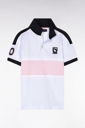 Eden Park Polo New Zealand En Piqu&eacute; De Coton Blanc Et Rose Coupe Droite