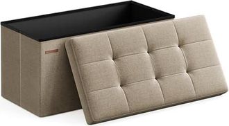 Songmics Mazie Collection - Banc de Rangement, Repose-Pieds Pliable de 76 cm, Bout de Lit, Montage Facile, pour Salon, Chambre, Entr&eacute;e, Marron Camel LSF047R01