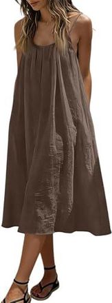 Generic Robes de vacances pour femmes, robe d&eacute;t&eacute; mi-longue, style boh&egrave;me, robe de tous les jours en m&eacute;lange de coton doux avec poches, robe d&eacute;t&eacute; fluide sans m