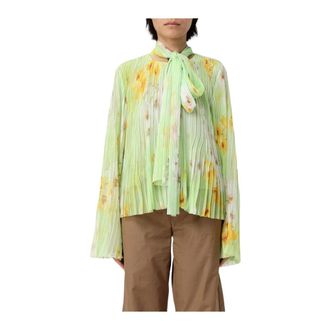 Pinko Plissierte Blumenbluse mit Bindeband - - Blouses & Shirts - Damen - Gr&uuml;n - L