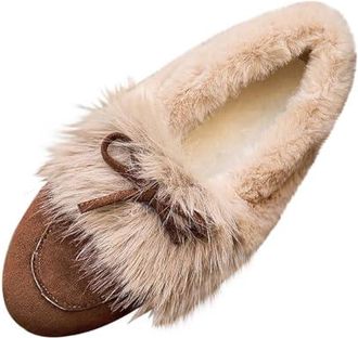 Generic Chaussures Femme Plates Bouche Peu Profonde Doublure Peluche Polaire Slip-on Mocassins Chaussures De Maison Semelle Antid&eacute;rapante Confortable D&eacute;contra
