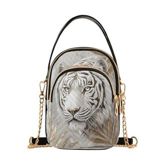 Mnsruu Petit sac &agrave; main en cuir avec motif tigre blanc et feuilles dor&eacute;es 3D pour femme