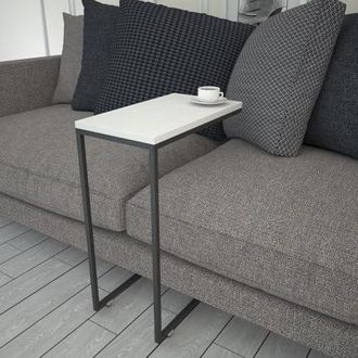 Hanah Home Stylish White Side Table with Wheeled Metal Legs, 46 x 62 x 26 cm | 100% Melamine Coated Particle Board, 18 mm Thick | Modern & Functional Design for 