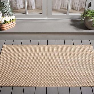Safavieh Zeitgen&ouml;ssische Teppich f&uuml;r Wohnzimmer, Esszimmer, Schlafzimmer - Courtyard Collection, Kurzer Flor, Nat&uuml;rlich und cremig, 79 X 152 cm