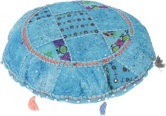 Guru Shop Rundes Patchwork Sitzkissen mit Baumwollfüllung - Blau, Baumwolle, 15x55x55 cm