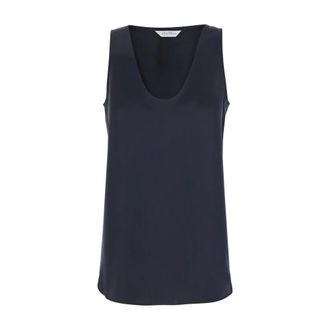 Max Mara Blaues Seiden&auml;rmelloses Top mit Rundhalsausschnitt - - Tops - Damen - Blau - M