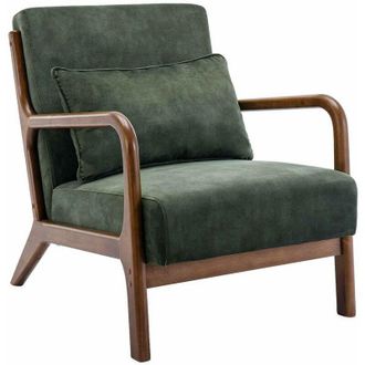Sweeek Sweeek - Fauteuil en velours bleu p&eacute;trole. pieds bois dh&eacute;v&eacute;a teint&eacute; noyer clair. 1 place droit fixe. pieds compas scandinave