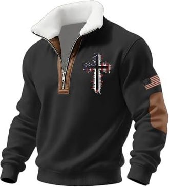 Generic Sweat-shirt sans capuche pour homme - Col roul&eacute; avec fermeture &eacute;clair 1/4 - T-shirt &agrave; manches longues - Col montant - T-shirt dext&eacute;rieur - Pull en pol