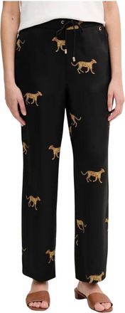 Lola Casademunt Pantalon jogger satin&eacute; imprim&eacute; l&eacute;opard - Femme - Pantalons - Noir - Taille: 36 FR