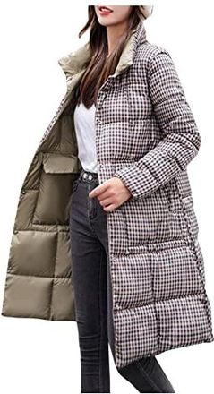 Generic Vestes dhiver 2026 pour femmes - Doudoune longue double face ajust&eacute;e, kaki, XXL