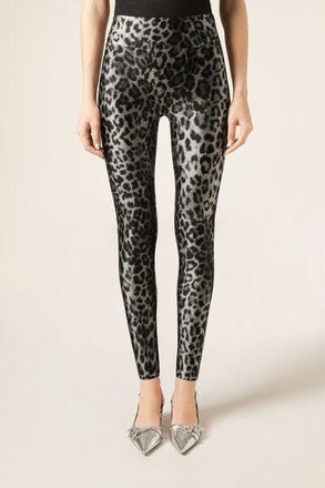 Calzedonia Leggings Silky Touch Mit Animal-muster Grau