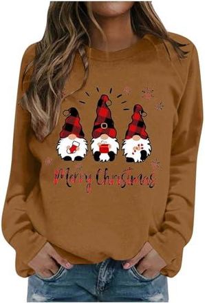 Generic Sweat-shirt d&eacute;contract&eacute; &agrave; manches longues et col rond imprim&eacute; de No&euml;l 2026 pour femmes, kaki, XXL