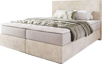 DELIFE Boxspringbett Dream-Well Cord Beige 160x200 cm mit Taschenfederkernmatratze u. Topper