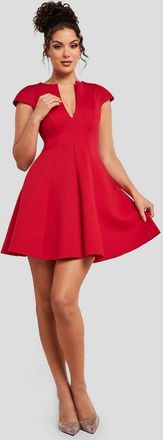 Goddiva Minikleid Cap Sleeve Plunging V Neckline Skater Mini Dress kurzes Kleid