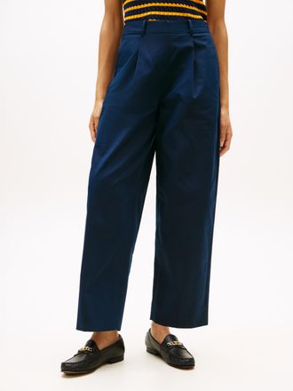 Tommy Hilfiger Chinohose TOMMY HILFIGER COTTON BARREL PLEATED CHINO, Damen, Gr. 38, N-Gr, schwarz night navy, Web, Obermaterial: 65% Baumwolle, 33% Lyocell, 2% Elast
